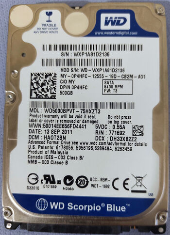 Comprar Western Digital 500GB SATA 2.5" Scorpio Blue Hard Drive